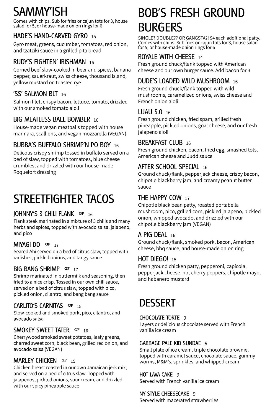 MENU | Whiskey Gulch
